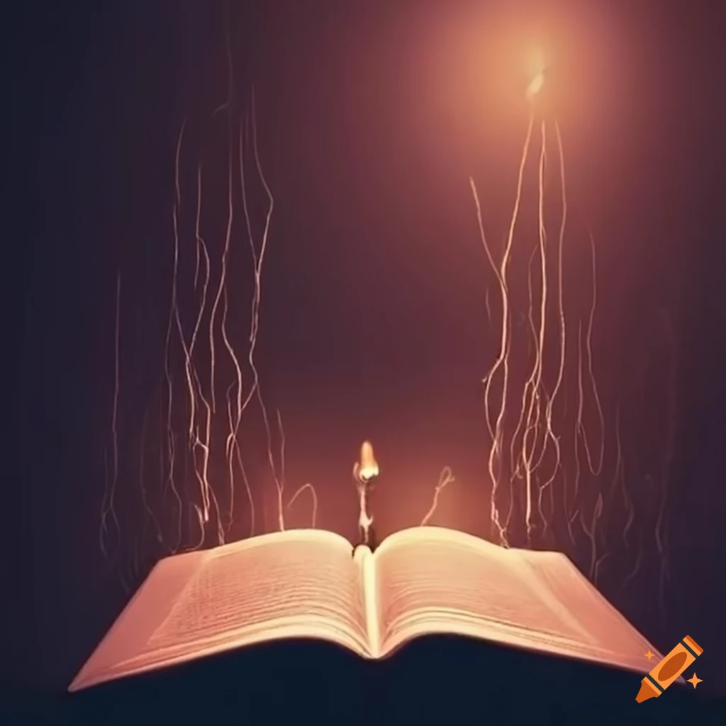 Pathway leading into a glowing book on Craiyon