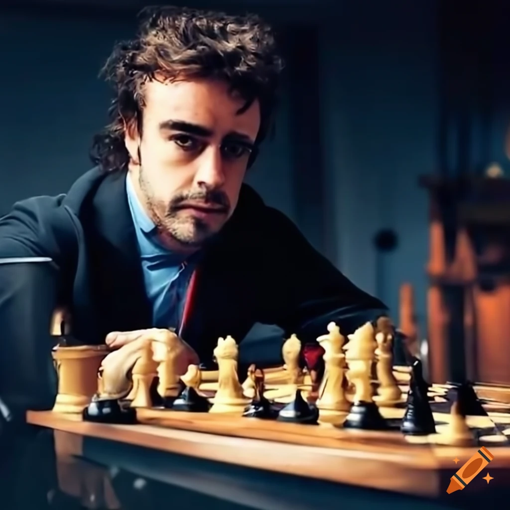 Fernando alonso playing chess on Craiyon