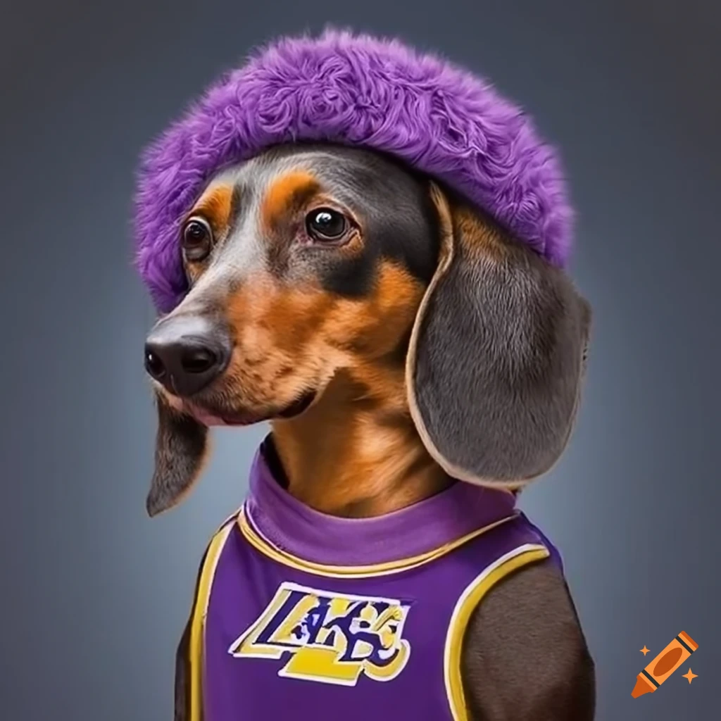 Dachshund dog in la lakers clothes on Craiyon