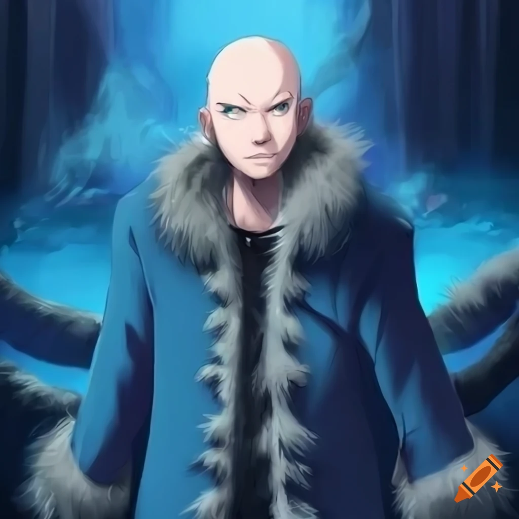 Bald and dark bearded masculine male in a deep sea long coat with white ...