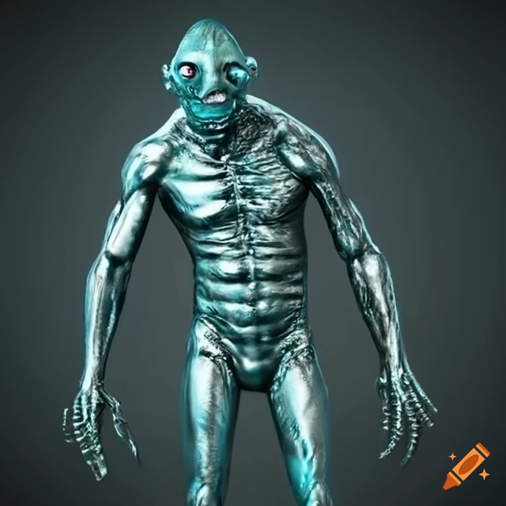 Alien fish metallic man in t-pose on Craiyon