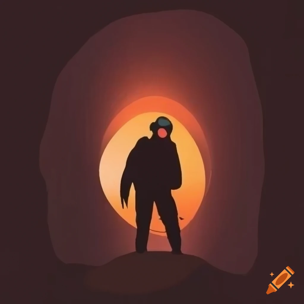 Minimalistic logo of a speleologist in a mountain cave on Craiyon