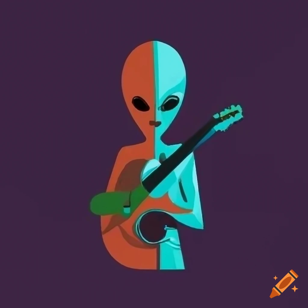 Alien playing guitar in abstract minimalist cubism style on Craiyon