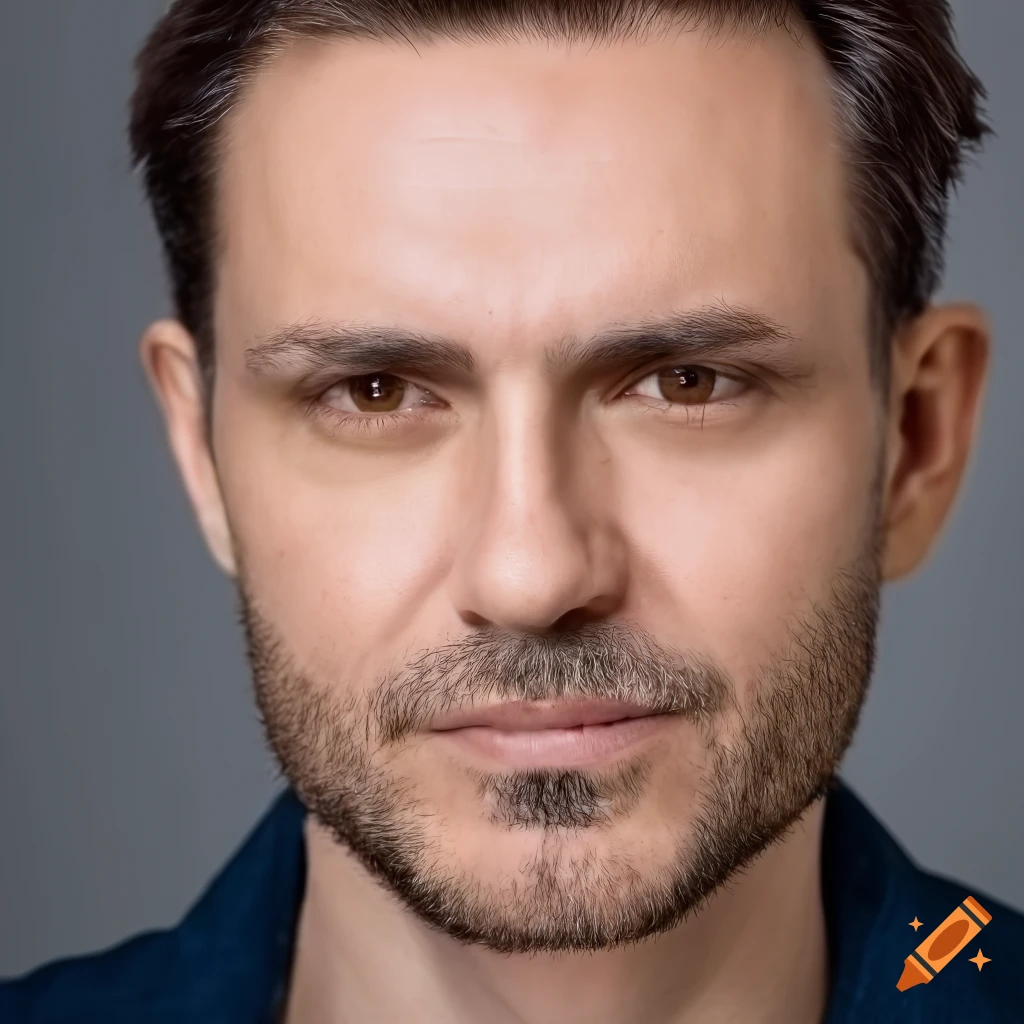 Close-up portrait of a middle-aged man with brown hair and eyes on Craiyon