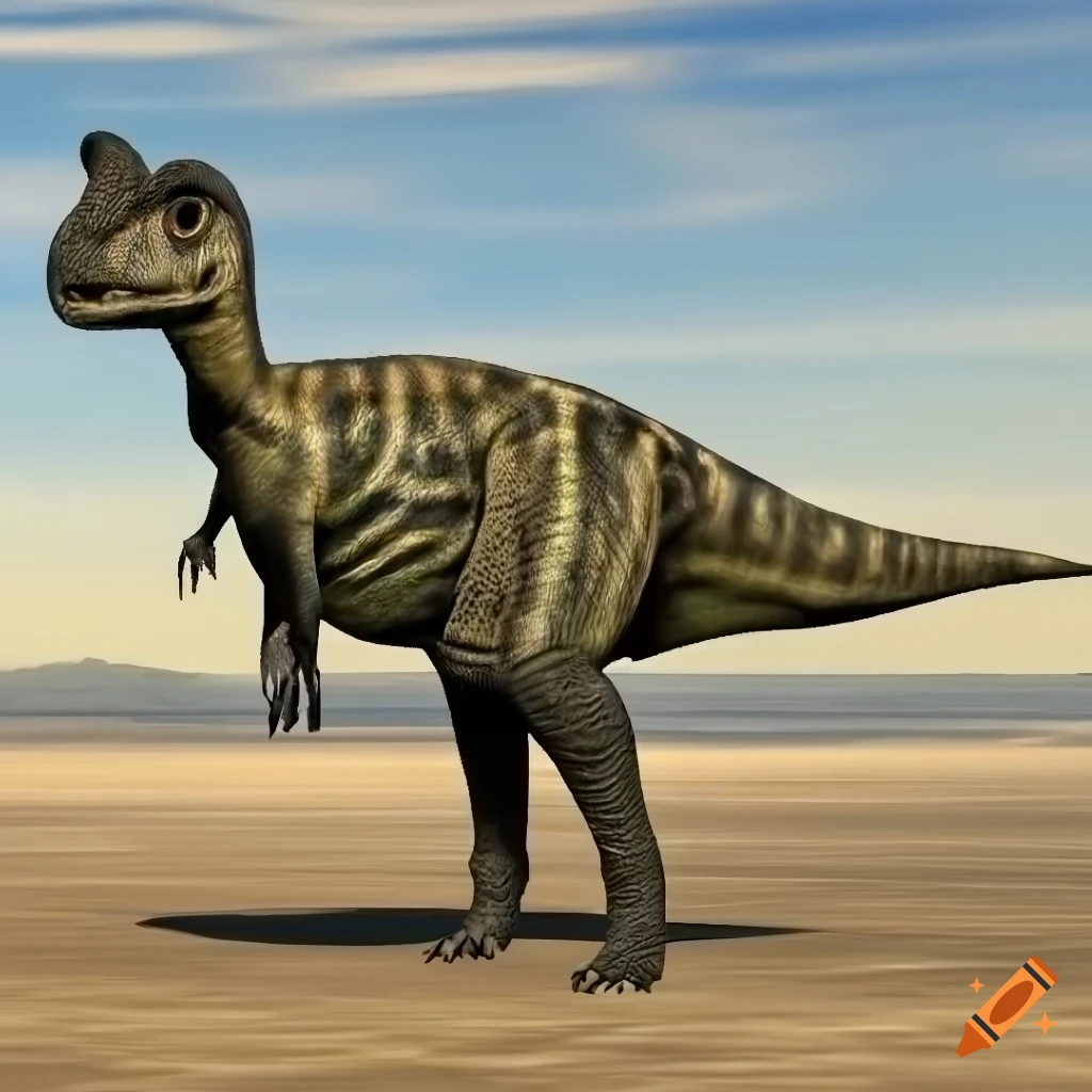 Detailed photorealistic hadrosaurus dinosaur in warm morning light on ...