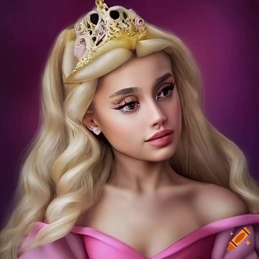 Realistic portrait of Ariana Grande as Princess Aurora in a pink dress ...