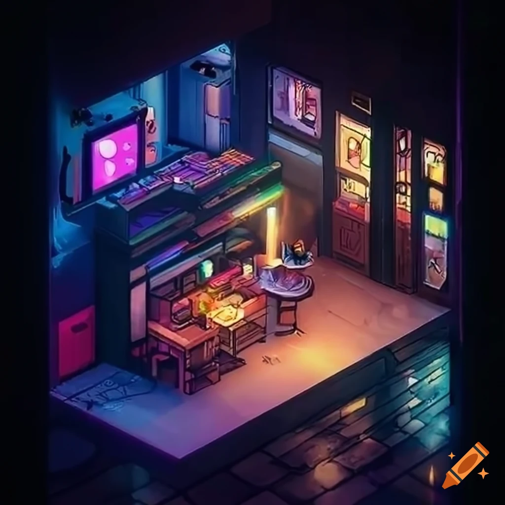 Pixel Haven cafe in a bustling city with a gaming enthusiast named Alex on Craiyon