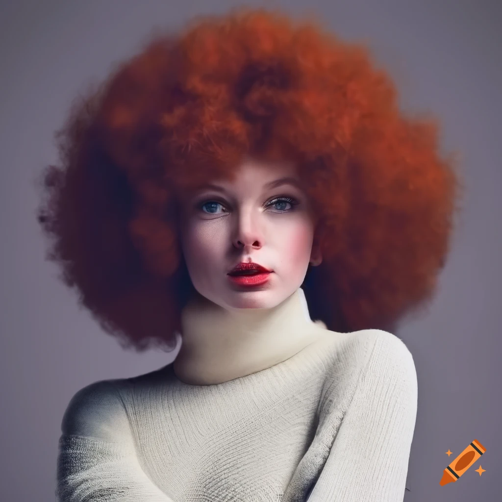 Portrait Of A Beautiful Redhead Woman With A Massive Afro And White