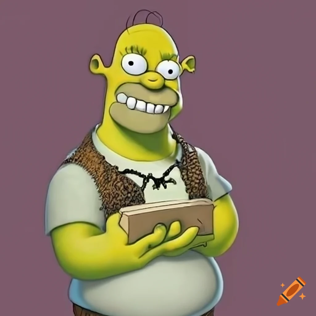 Depiction of shrek and homer simpson in a humorous scene on Craiyon