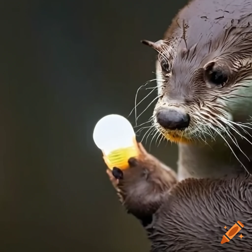 Smiling otter holding a glowing light bulb on Craiyon