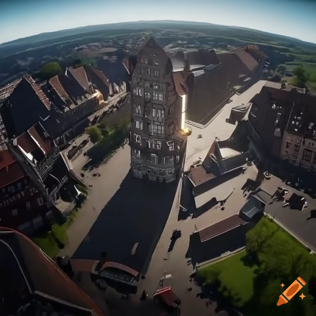 Aerial view of minden, germany captured by unreal engine 5 cctv camera ...