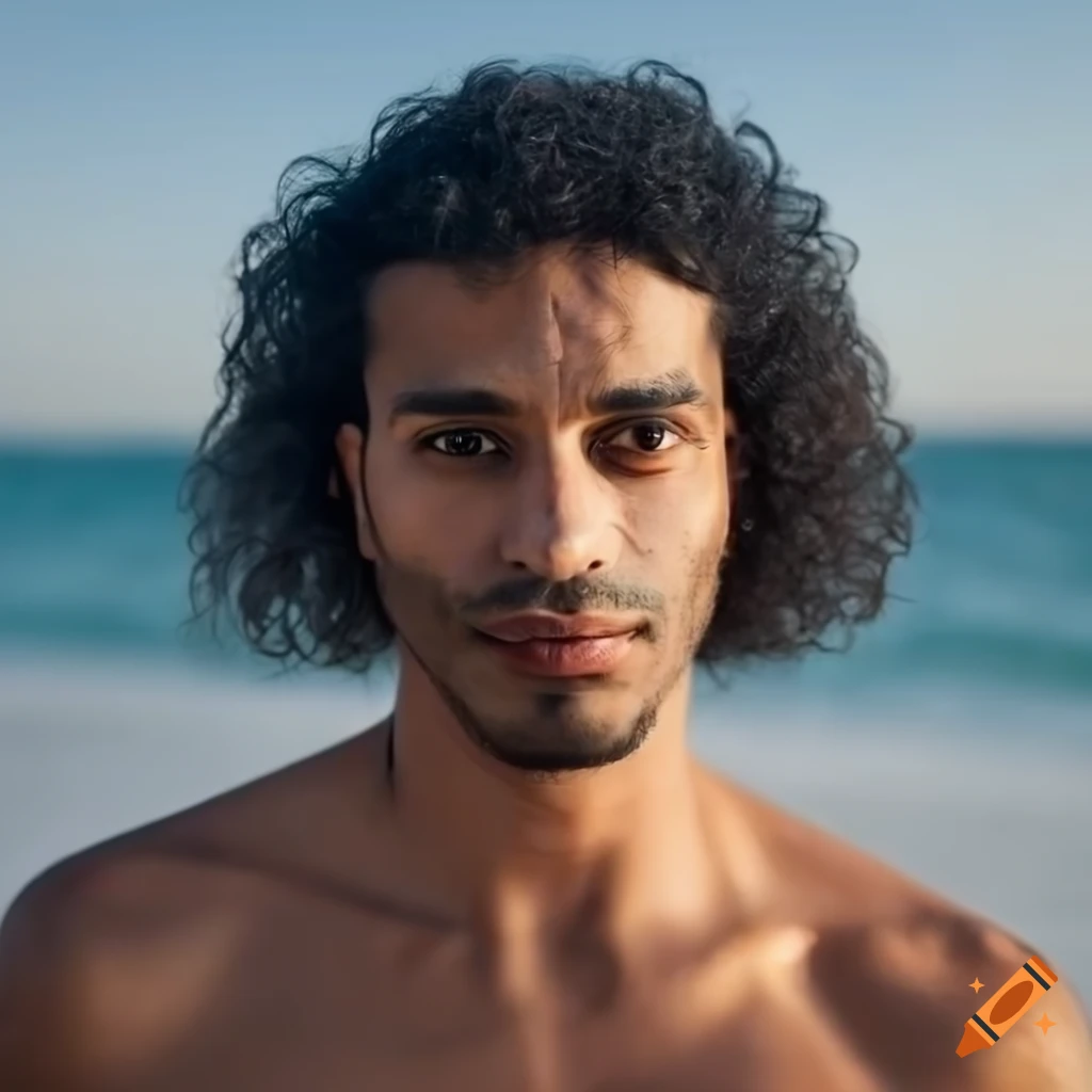 Man with Arabic features standing on the beach on Craiyon