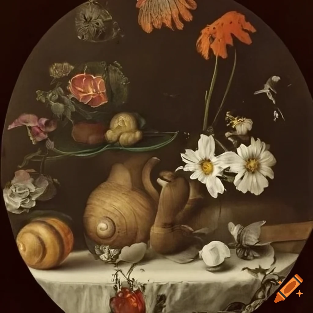 Still life with flowers surrounded by insects and a snail circa 1610 on ...