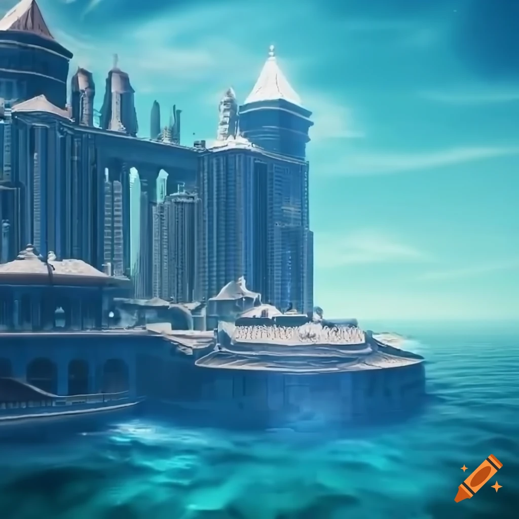 Atlantis main building with vibrant blue colors in 4k resolution on Craiyon