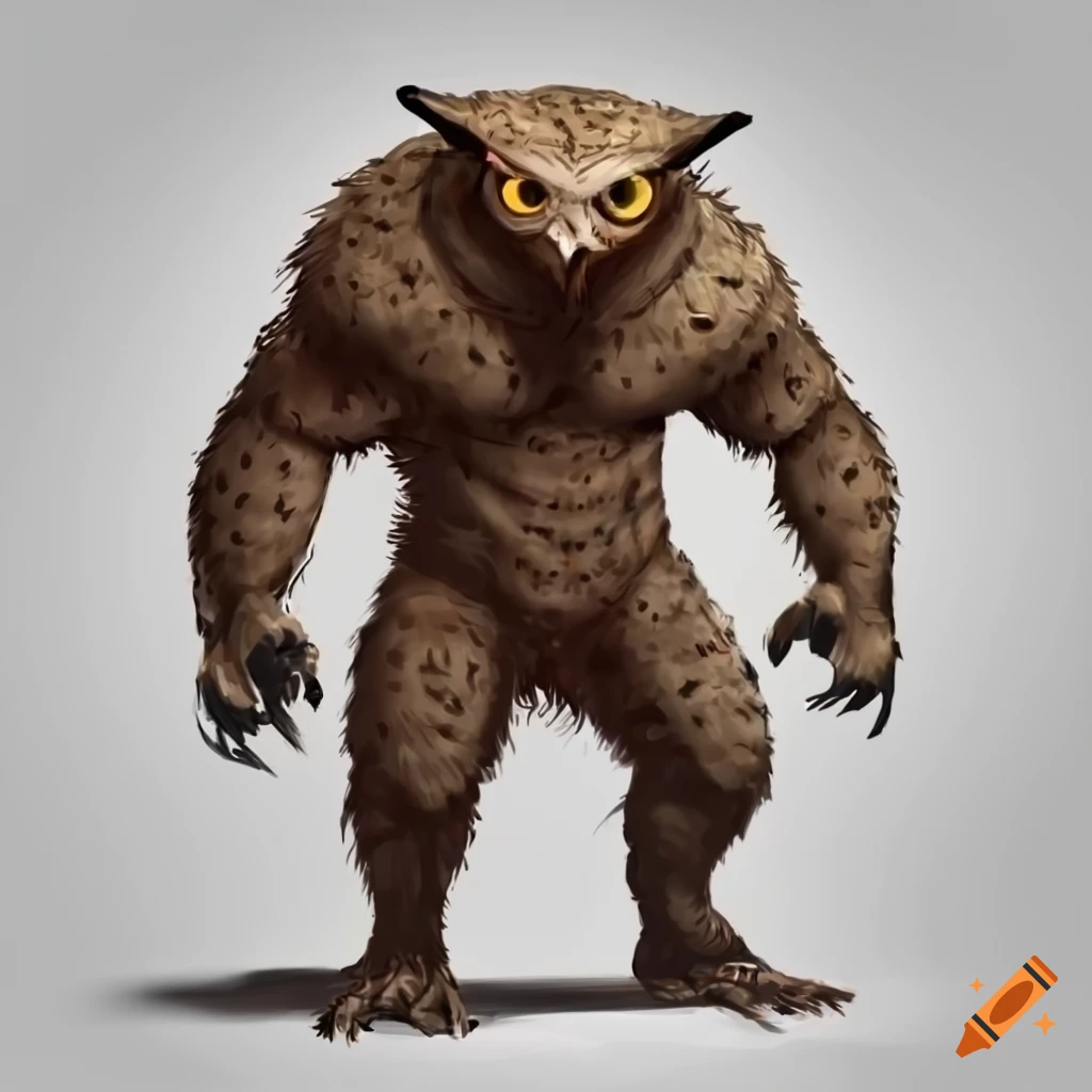 Massive humanoid owlbear standing on Craiyon