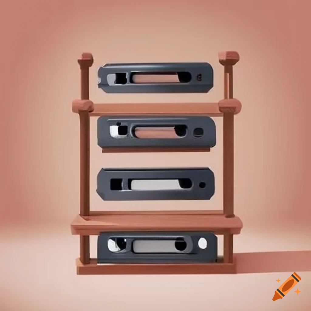 Wooden storage rack for audio cassettes on Craiyon