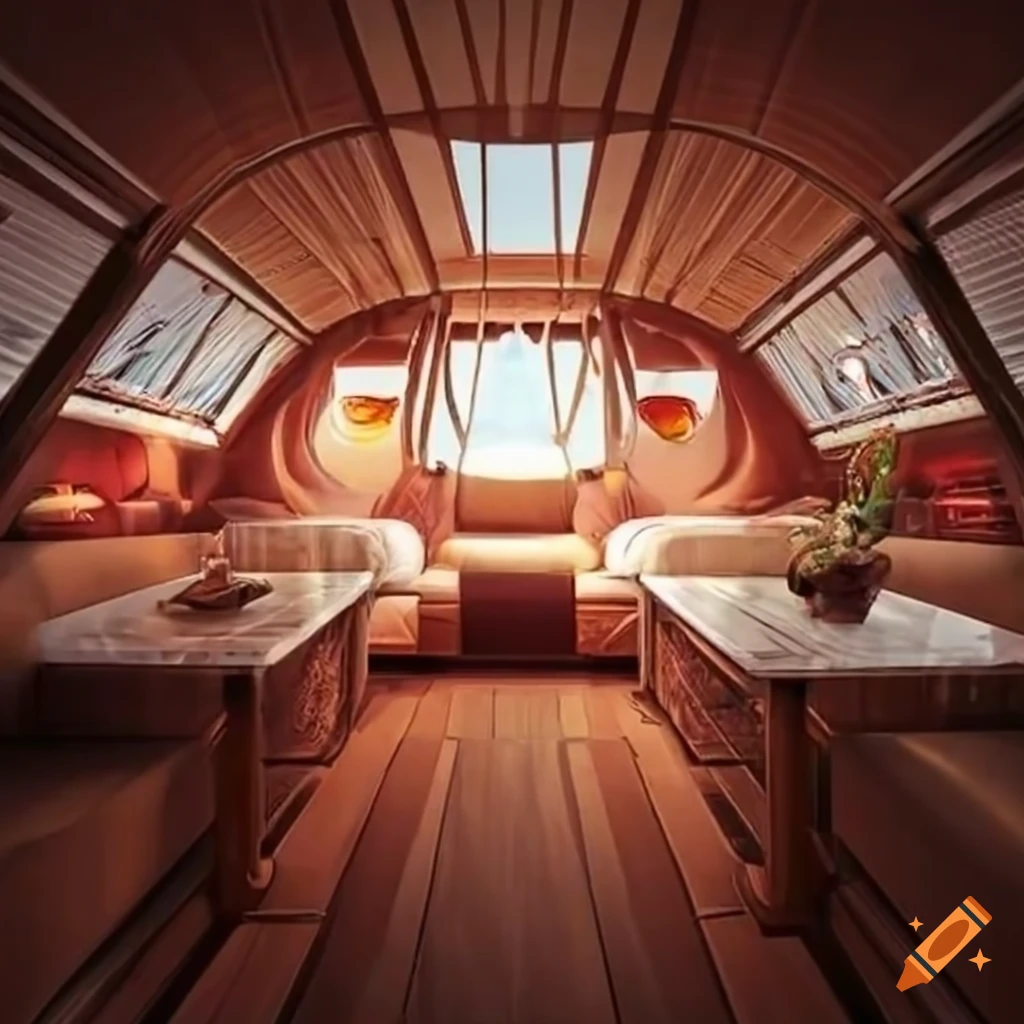 Luxurious caravan interior with abundant chocolate theme on Craiyon