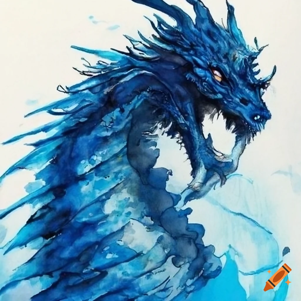 Blue dragon depicted in ink painting on Craiyon