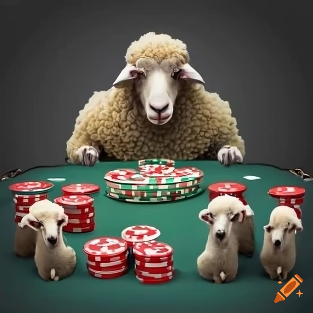 Group of sheep playing poker on Craiyon