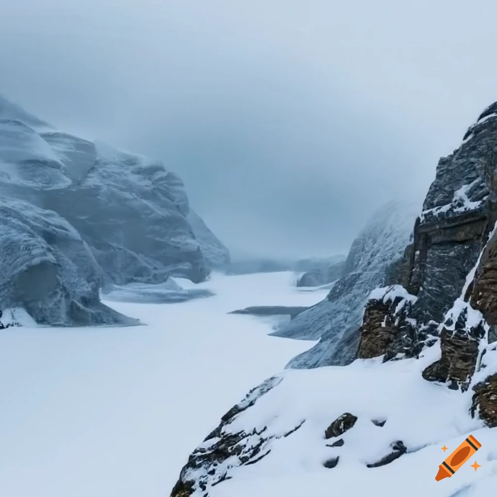 Snowy cliff landscape on Craiyon