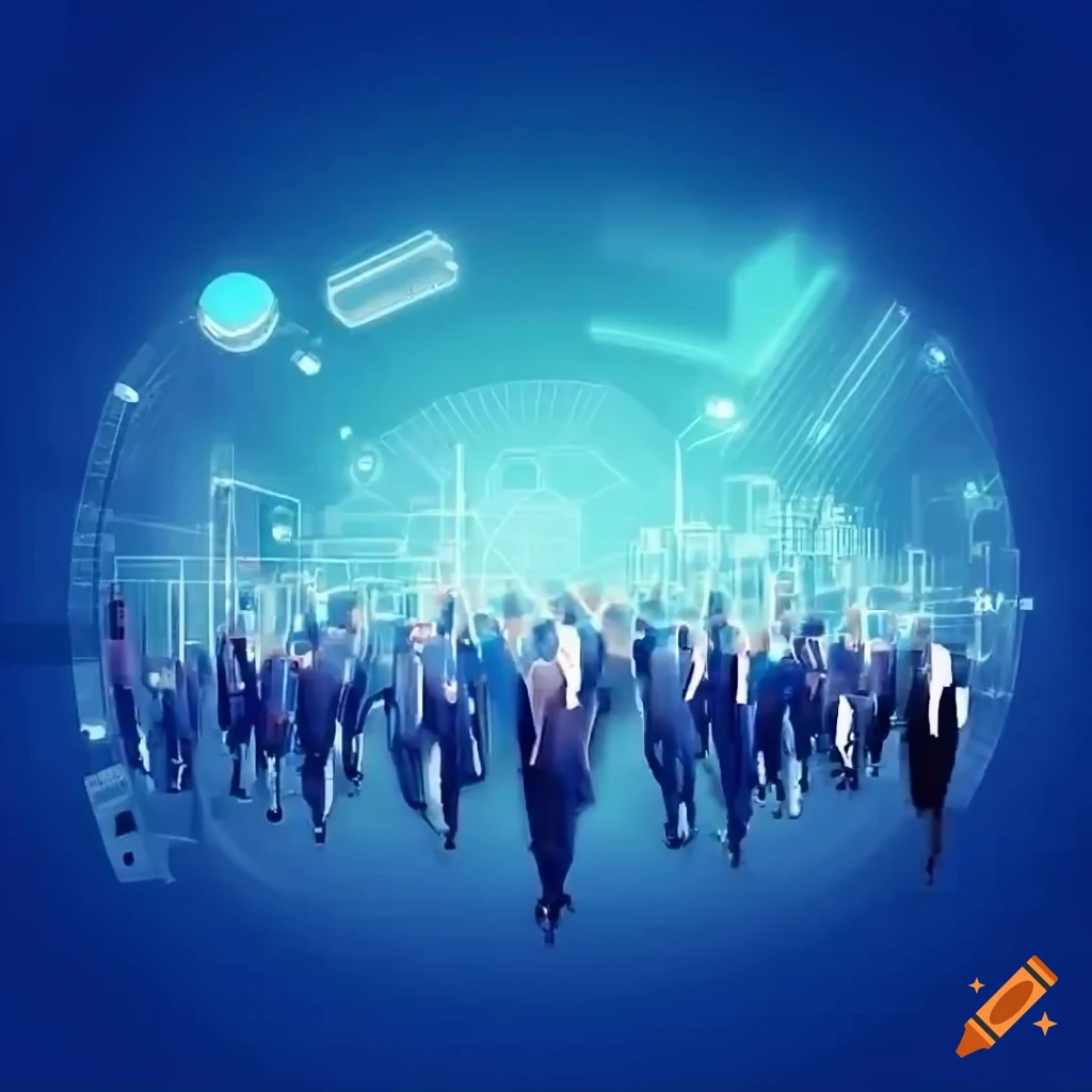 Group of digital people with technology in the background on Craiyon