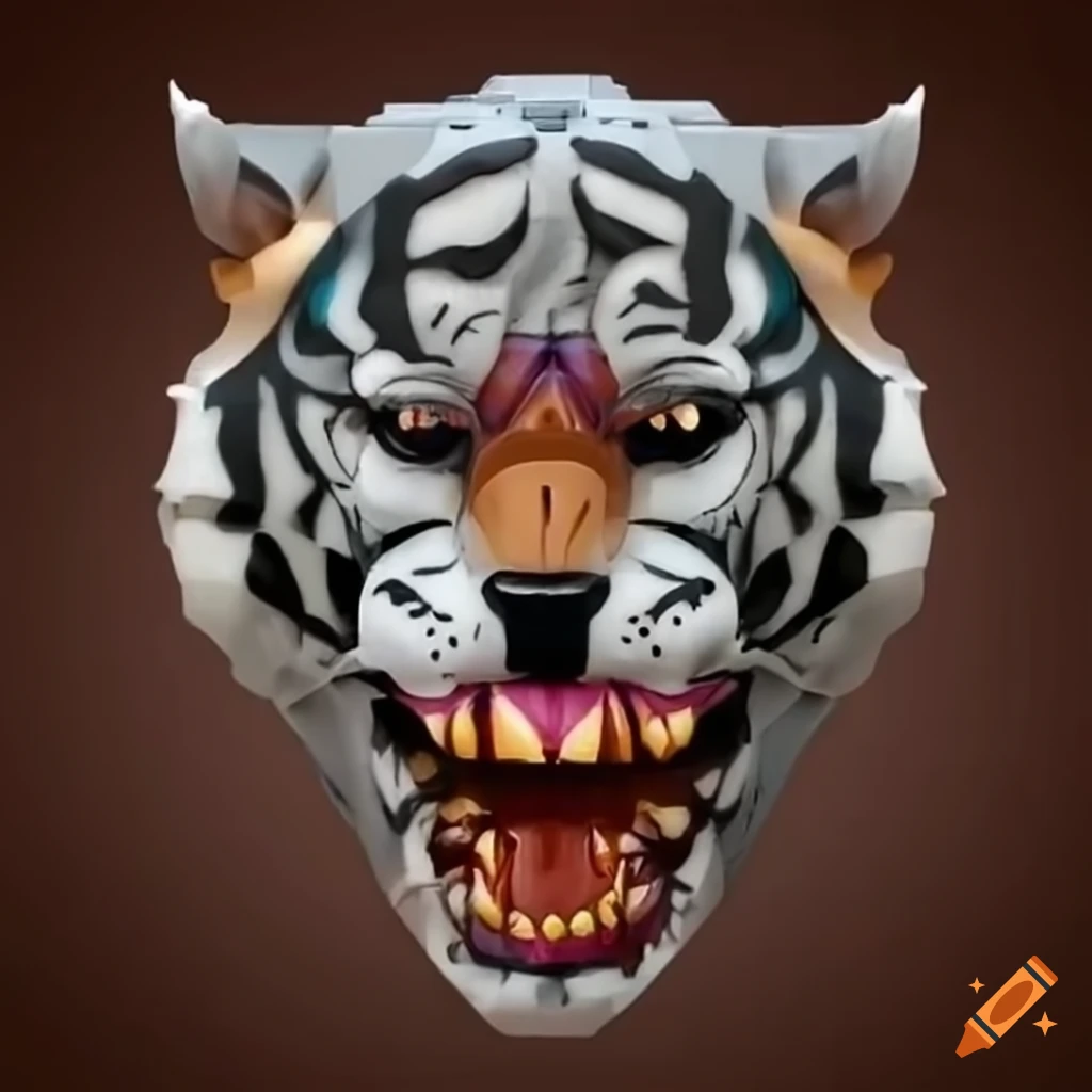 Fantasy monster face with multiple eyes, tiger, wolf, and building ...