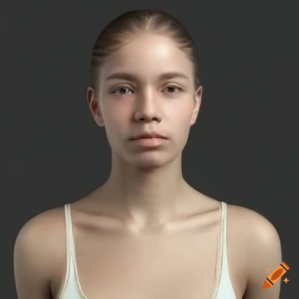 Portrait of a beautiful 18 year old woman with detailed textures on Craiyon