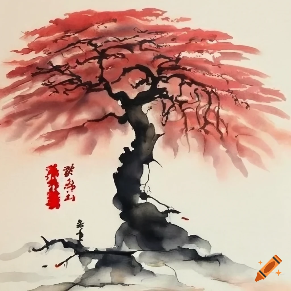 Chinese ink painting of a japanese tree on Craiyon