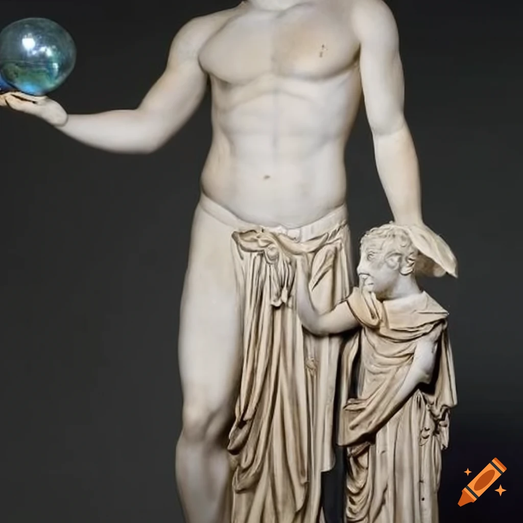 Greek marble statue with a glass globe on Craiyon