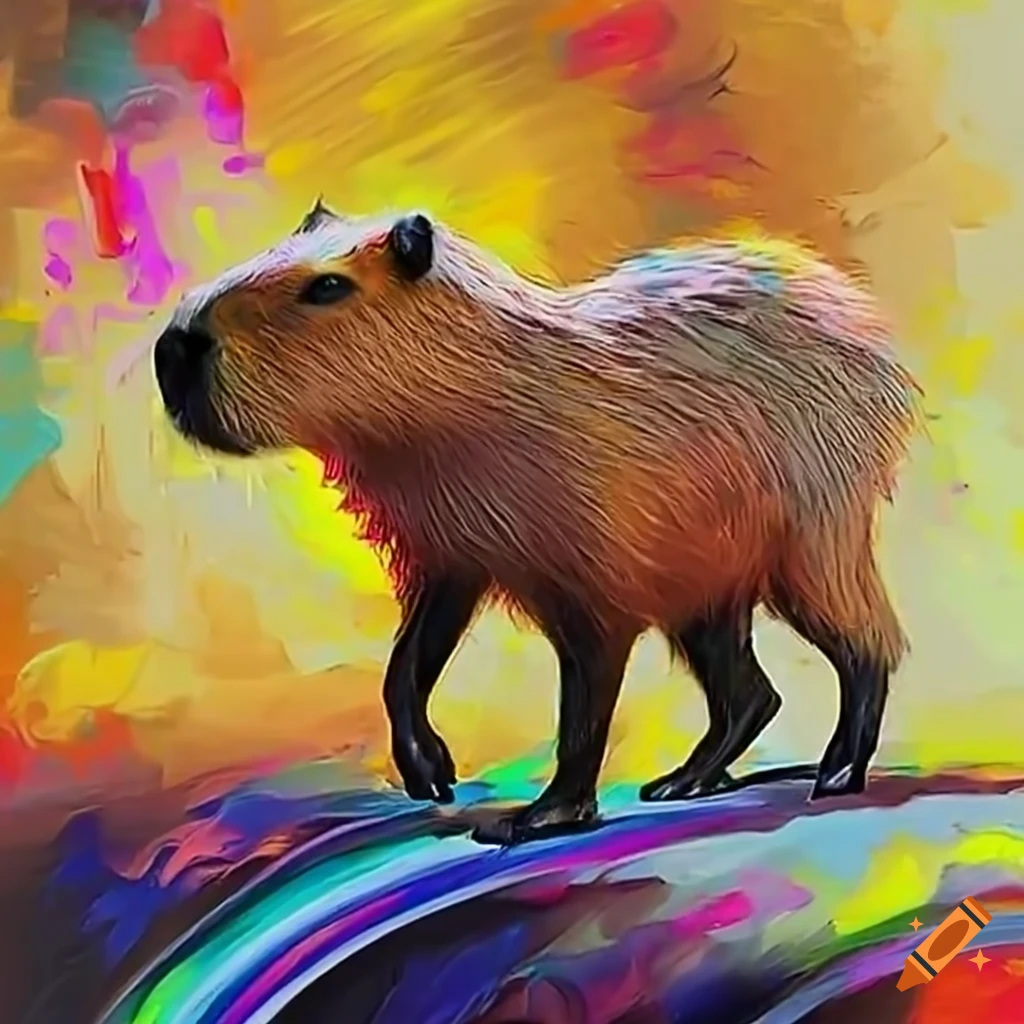 Capybara walking on a rainbow on Craiyon