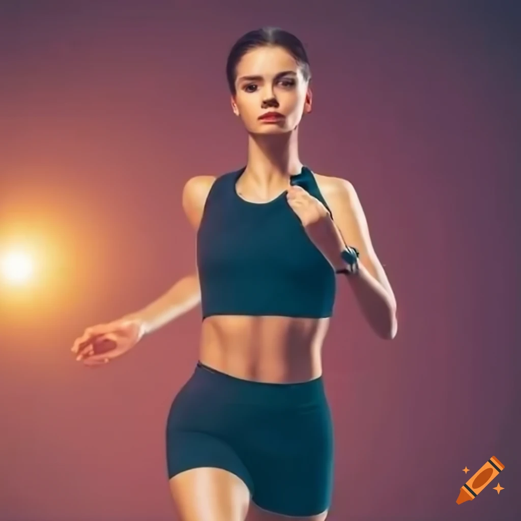 Athletic model in running gear for sportswear brand advertisement on ...