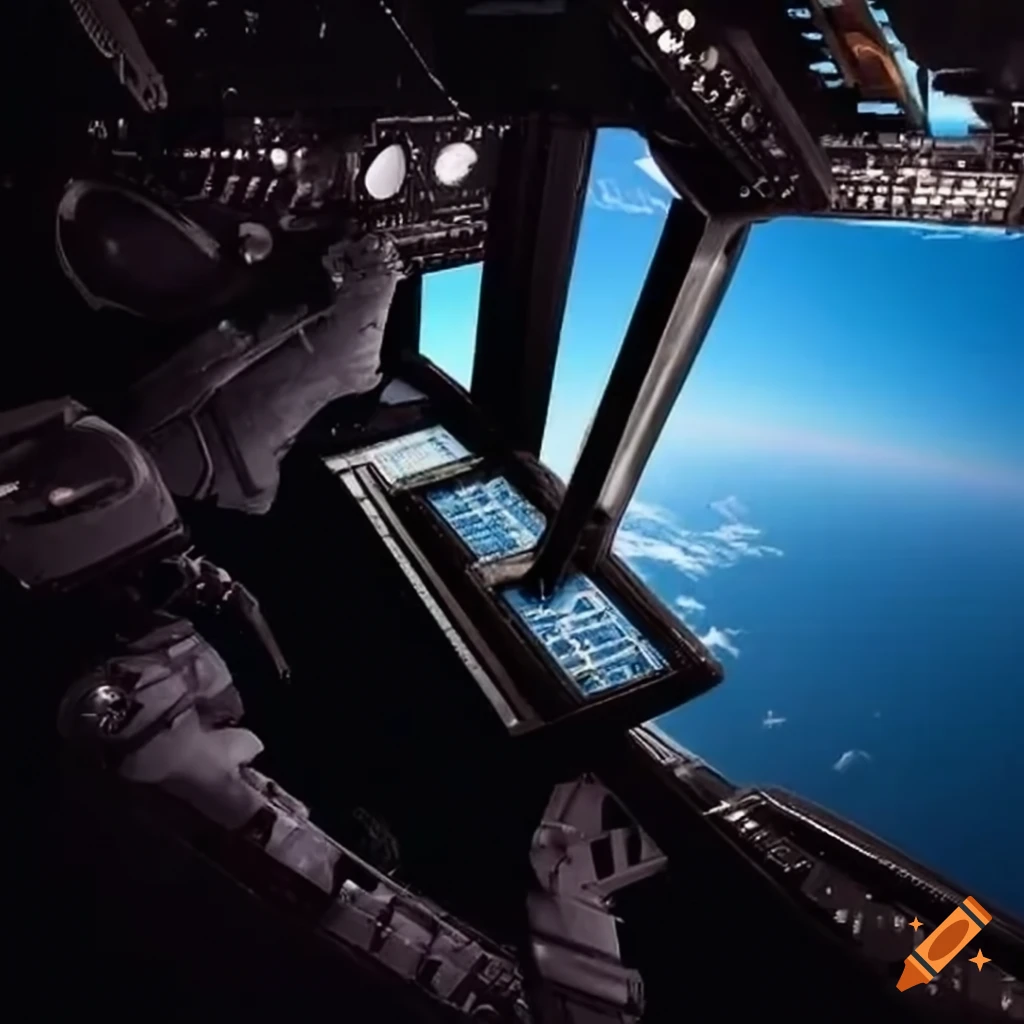View from inside a spaceship cockpit with space outside on Craiyon