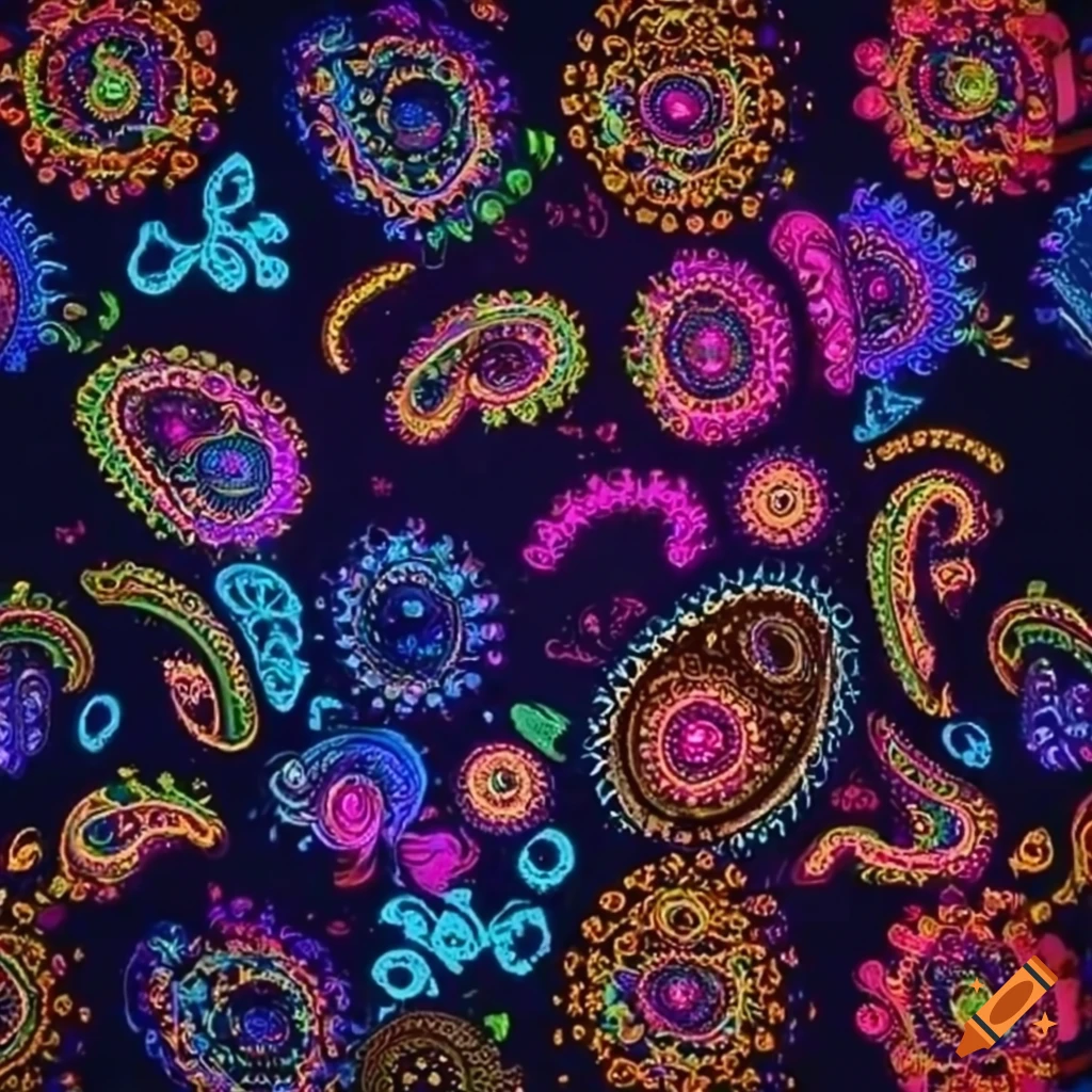 Neon paisley print pattern on Craiyon
