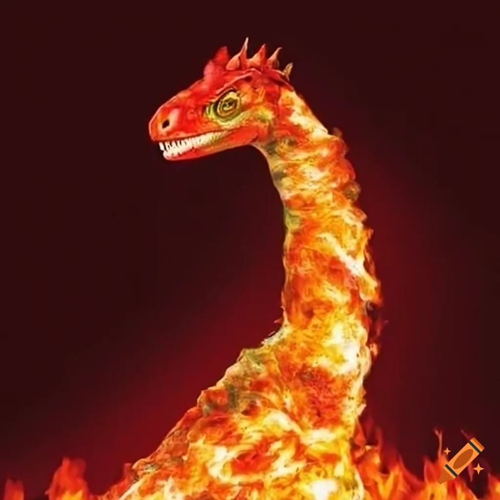 Fiery dinosaur sculpture on Craiyon