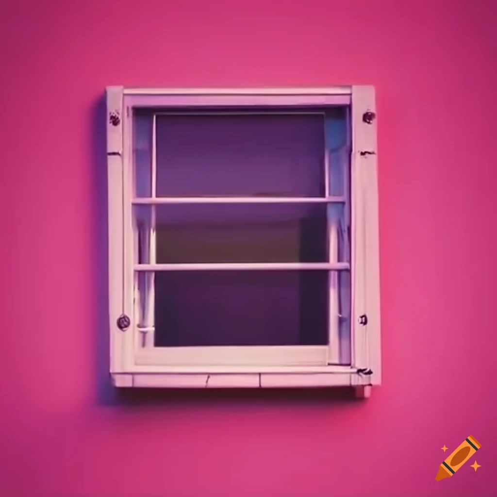 Vintage 80s vhs footage of a window on a pink wall on Craiyon
