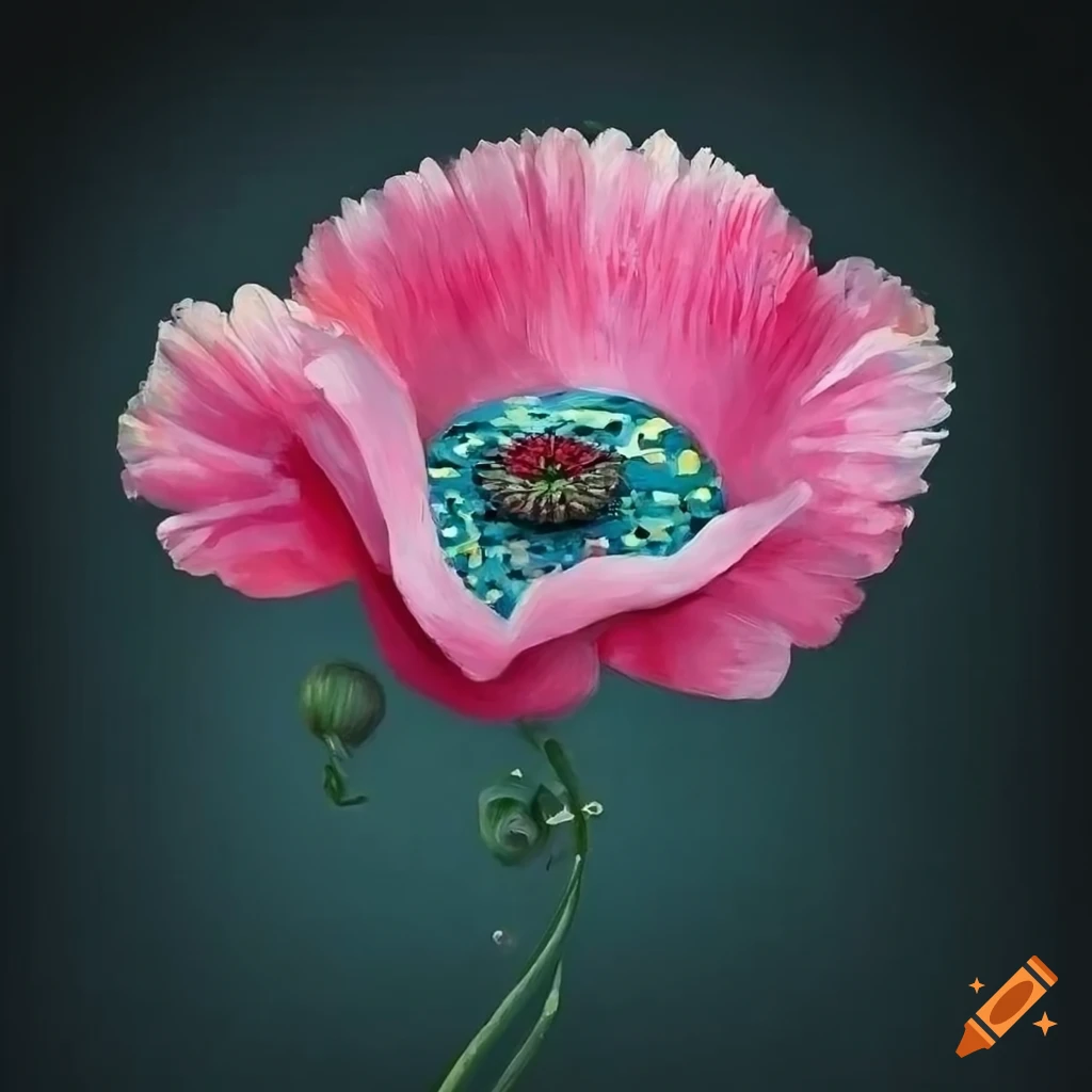 Realistic pink poppy flowers with curvy trunks painted by Klimt on Craiyon