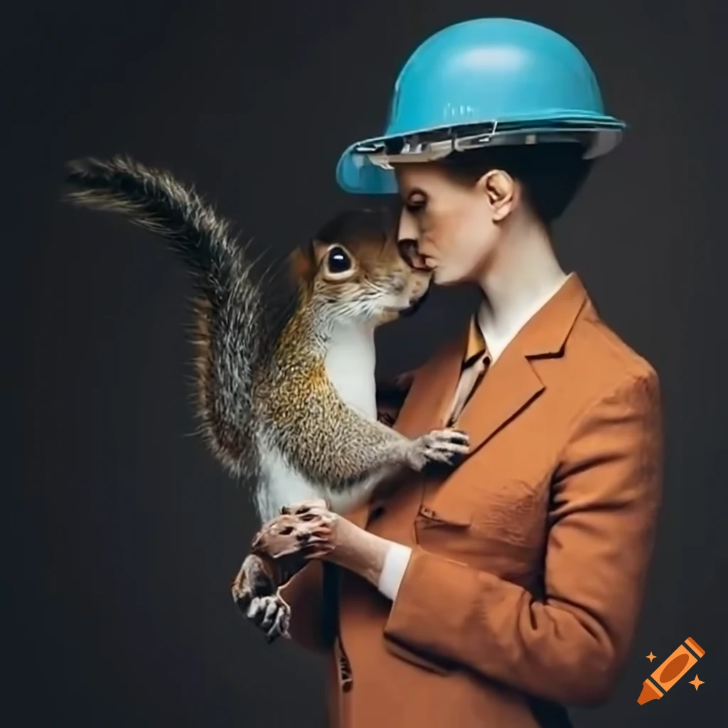 Squirrel project manager on construction site with plans on Craiyon