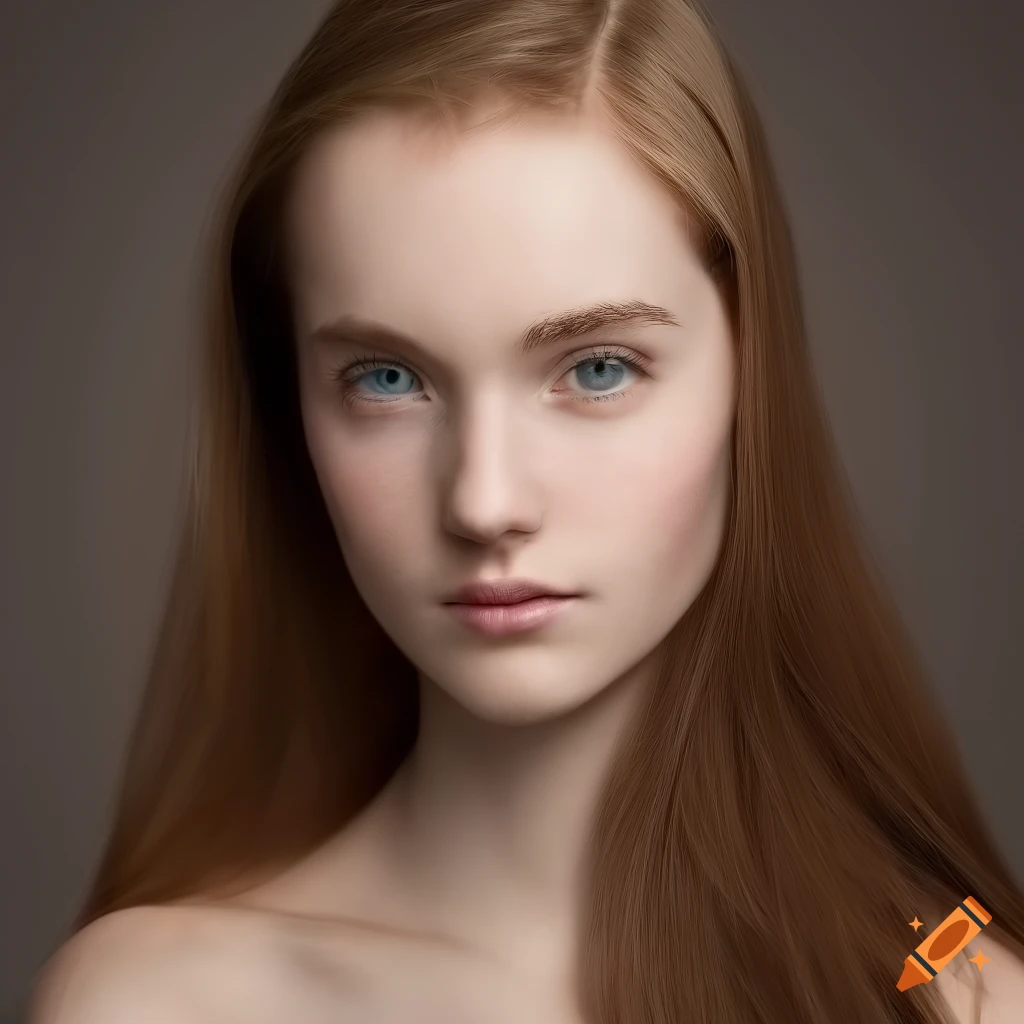 Portrait of a beautiful 30 year old with brown hair and pale skin on Craiyon