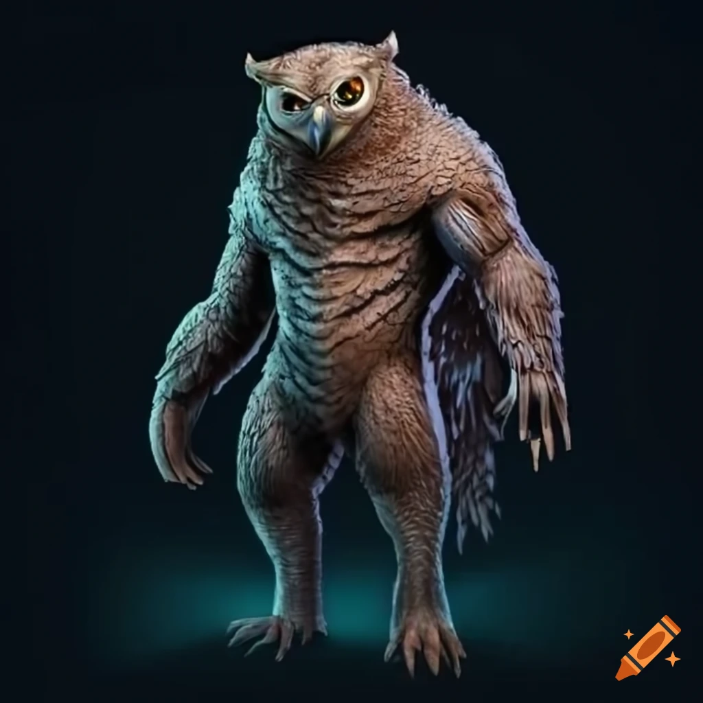 Massive humanoid owlbear standing on Craiyon