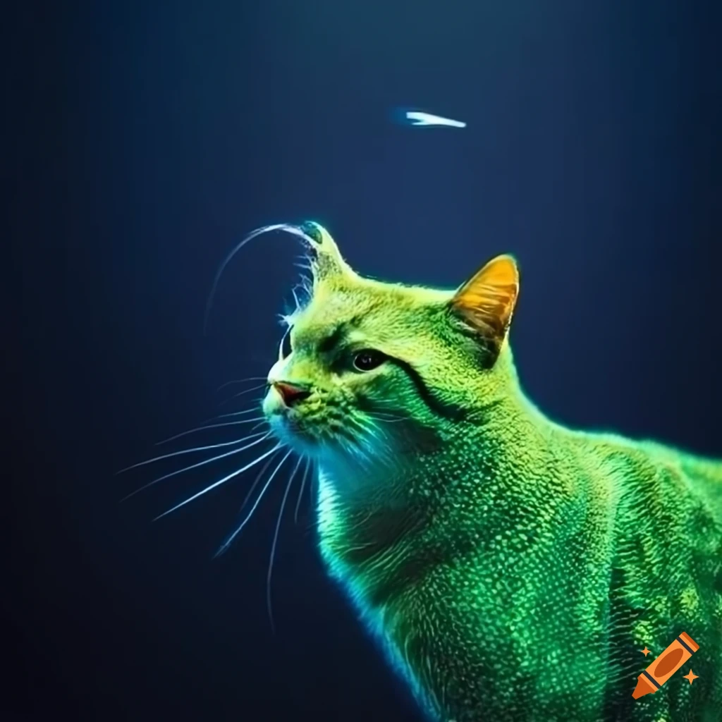 Green cat with fish scales on Craiyon