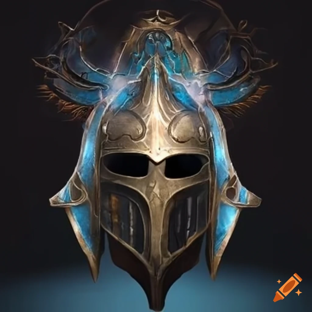Front view of an elite champion fantasy magic helmet on Craiyon