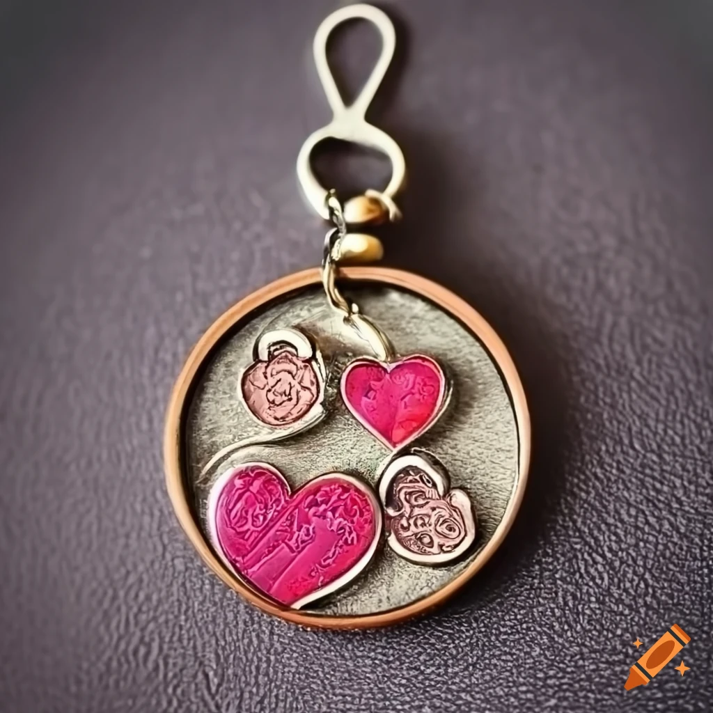 Handcrafted Valentine's Day themed metal keychain with engravings of ...