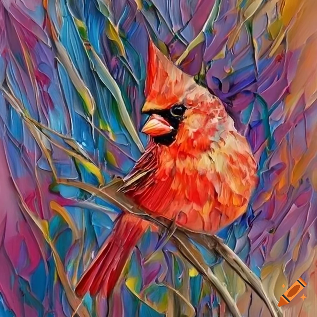 Colorful abstract knife painting of a northern cardinal on Craiyon