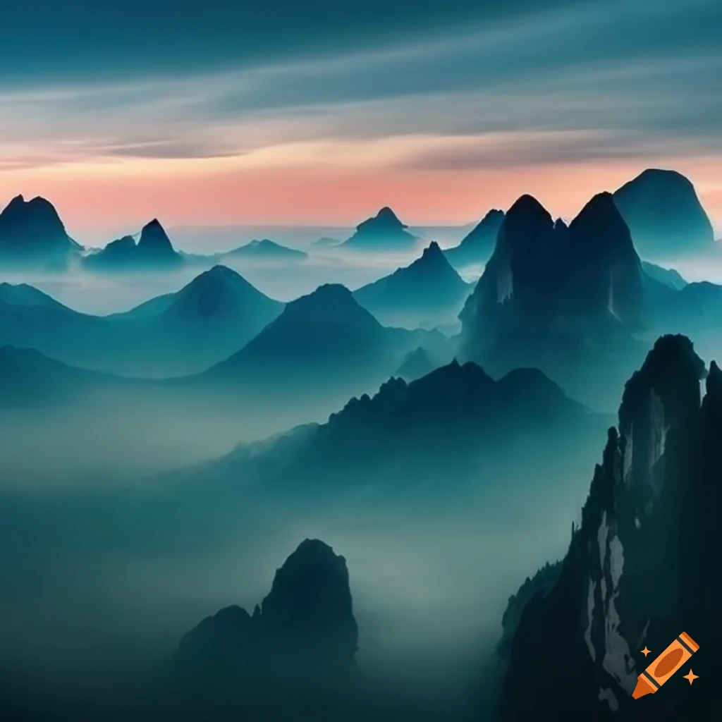 Chinese mountain landscape wallpaper on Craiyon