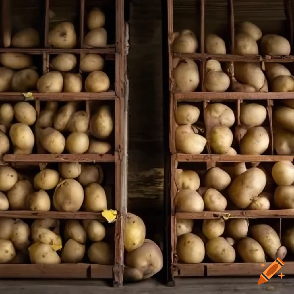 Potatoes stored in a warehouse on Craiyon