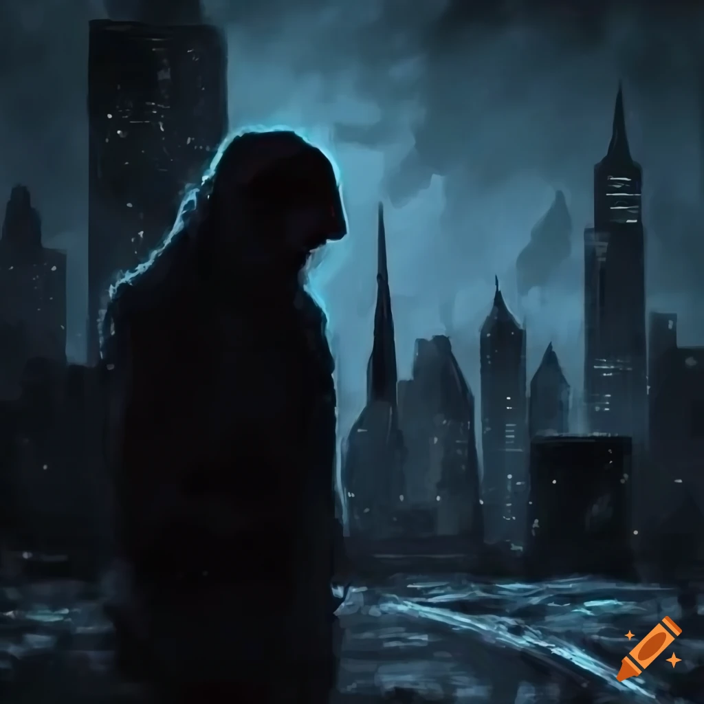 Artwork of a man alone in the city at night depicting concepts of good ...