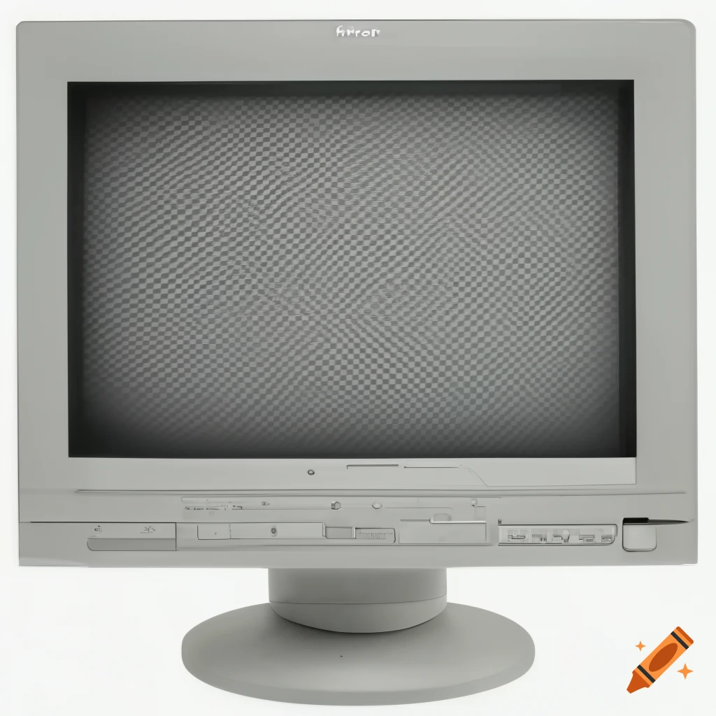 White and gray crt monitor from 2007 with black screen on white ...