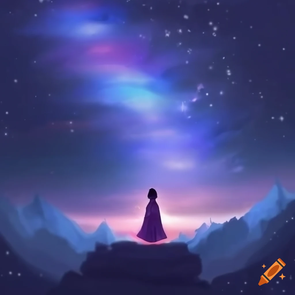 Anime toon starry sky scenery on Craiyon