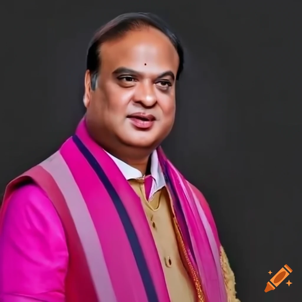 Himanta biswa sarma in a pink outfit on Craiyon