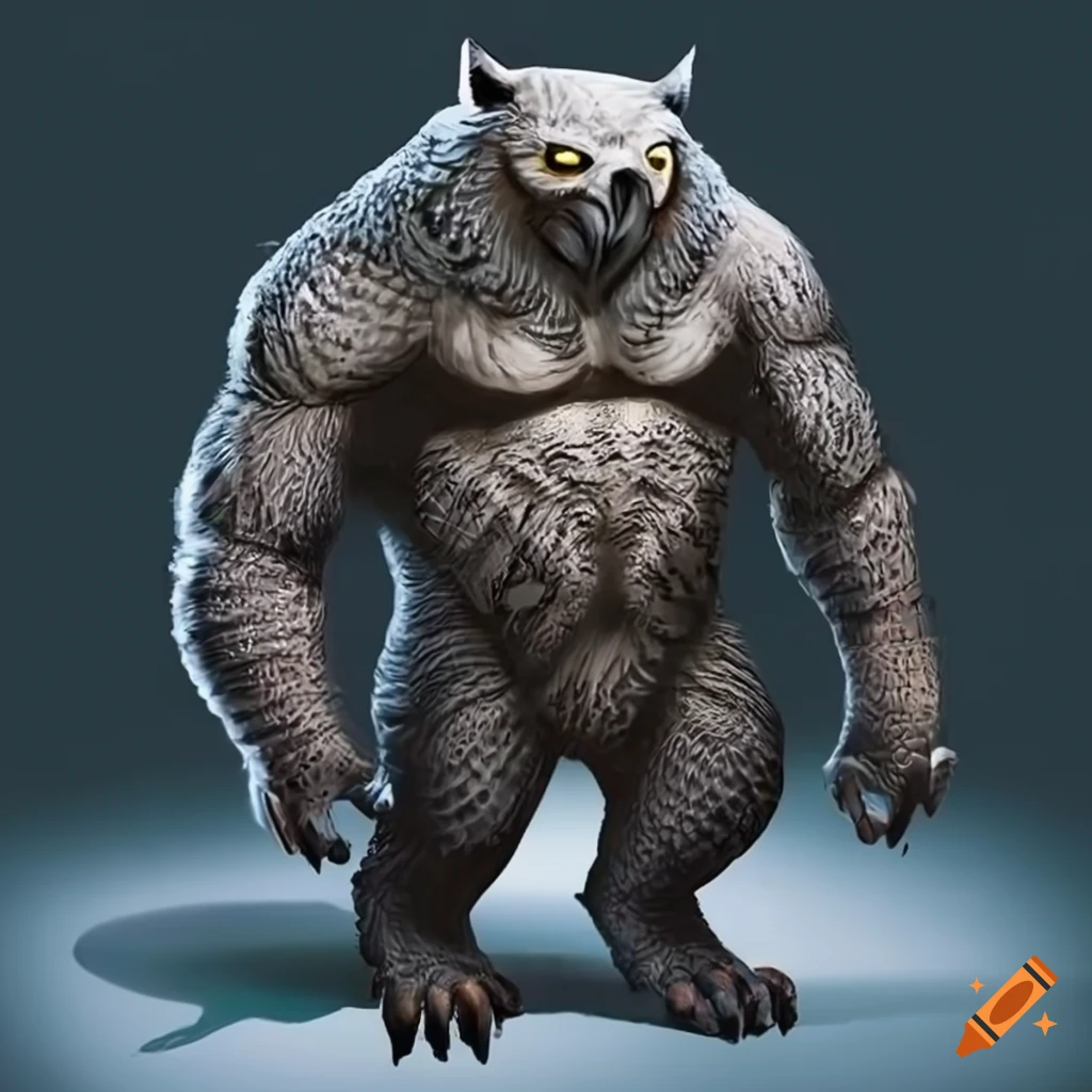 Massive humanoid owlbear standing on Craiyon